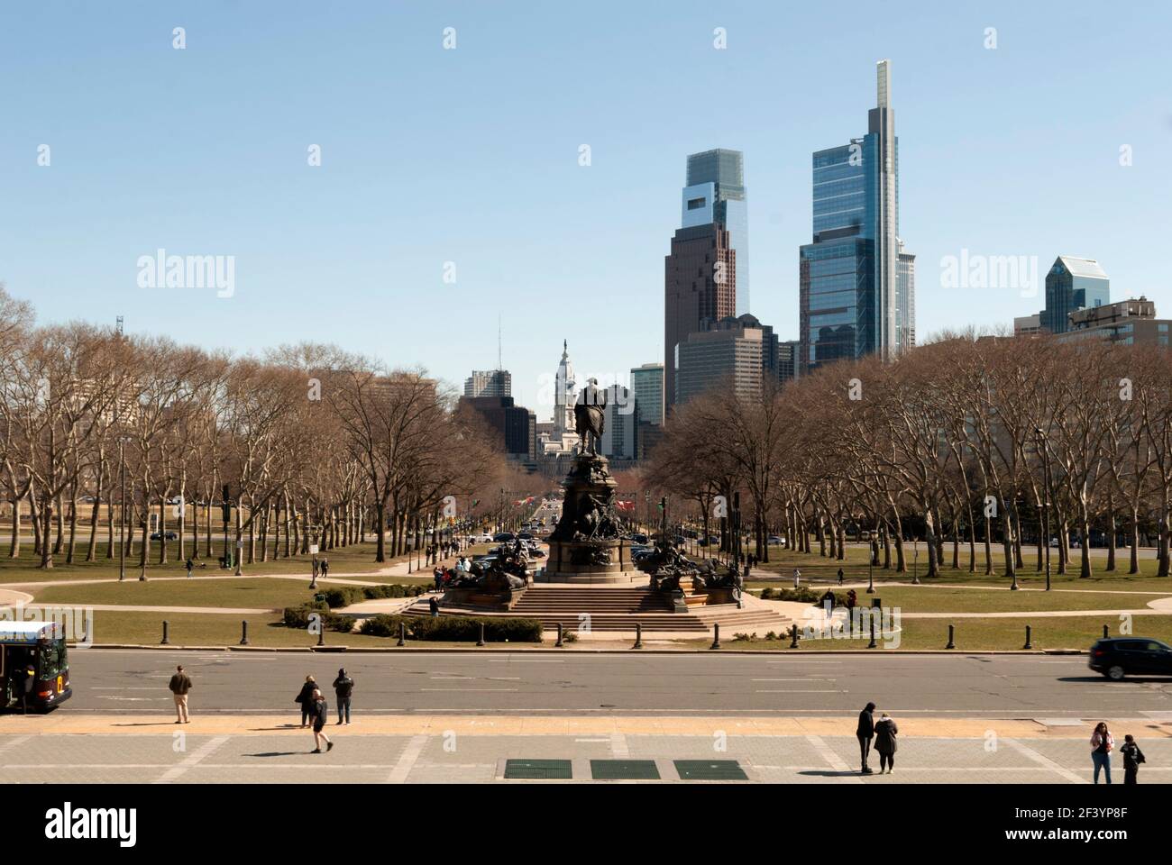 City skyline of Philadelphia, Pennsylvania. From the steps in front of ...