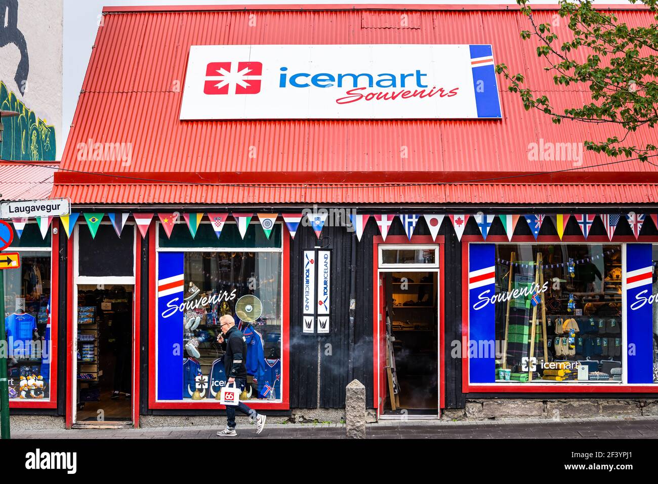 Reykjavik, Iceland - June 19, 2018: People walking shopping on ...