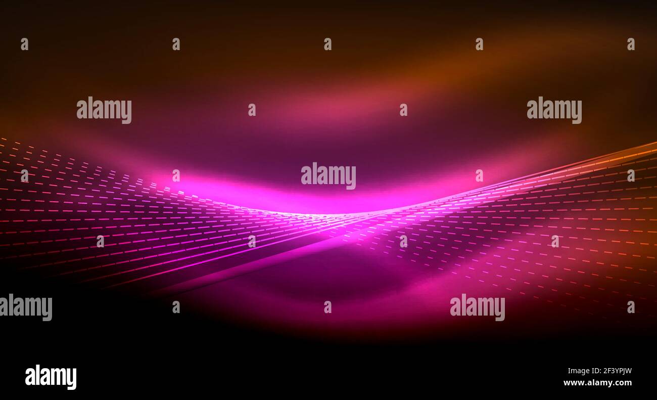 Smooth light effect, straight lines on glowing shiny neon dark ...