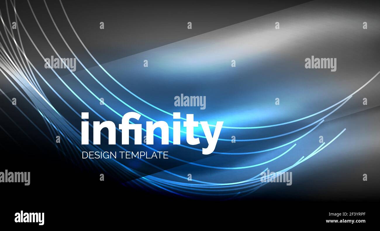 Abstract wave on dark background, shiny glowing neon digital background ...