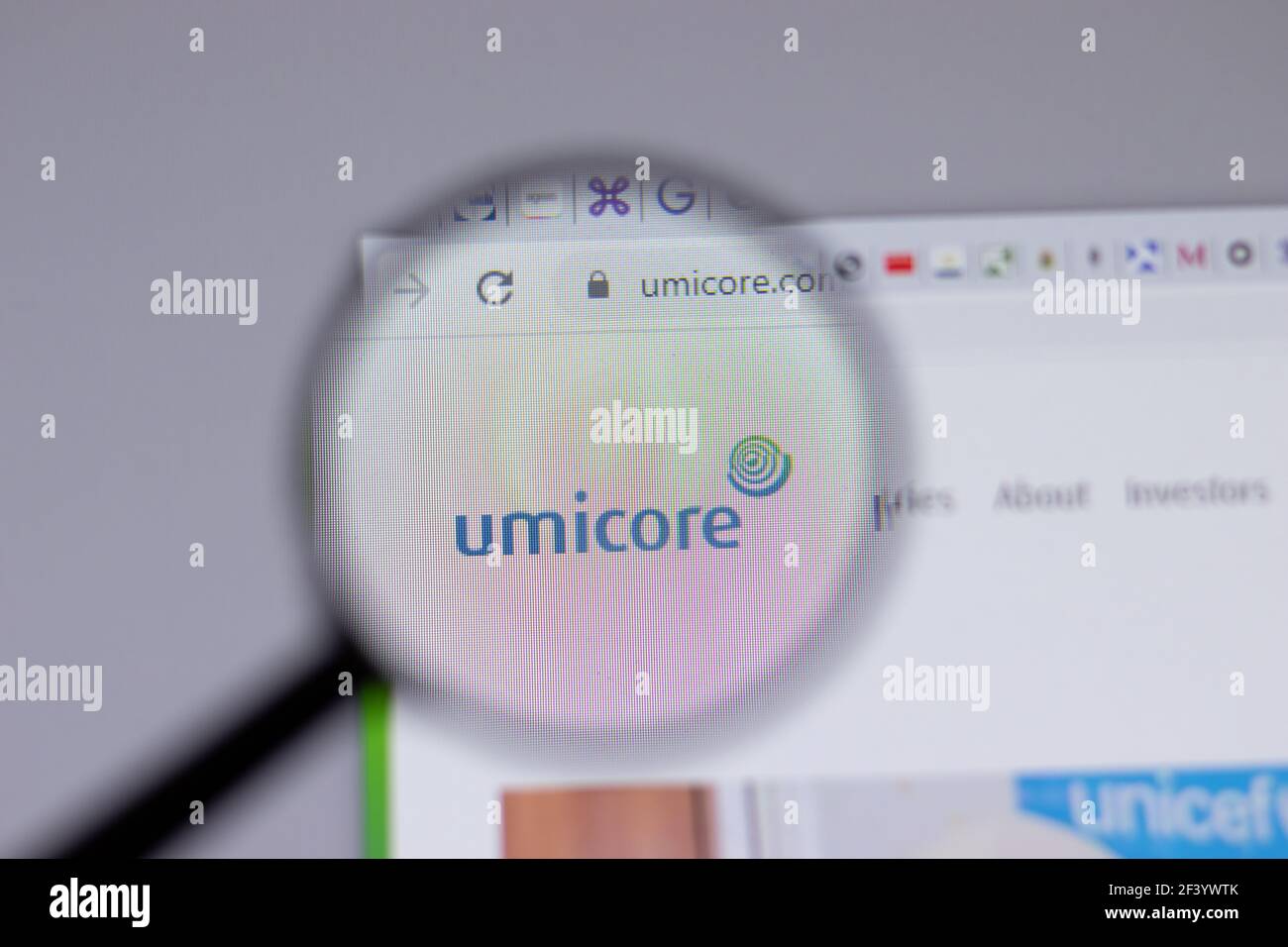 New York, USA - 18 March 2021: Umicore company logo icon on website, Illustrative Editorial ...