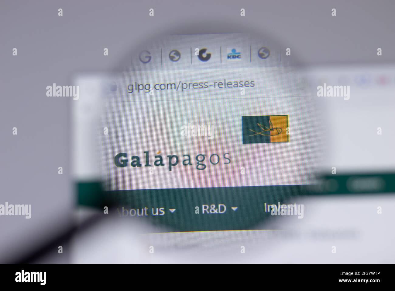 New York, USA - 18 March 2021: Galapagos company logo icon on website ...