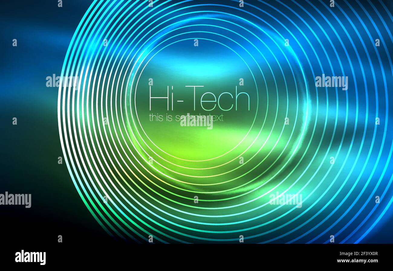 Circular glowing neon shapes, techno background. Abstract shiny ...