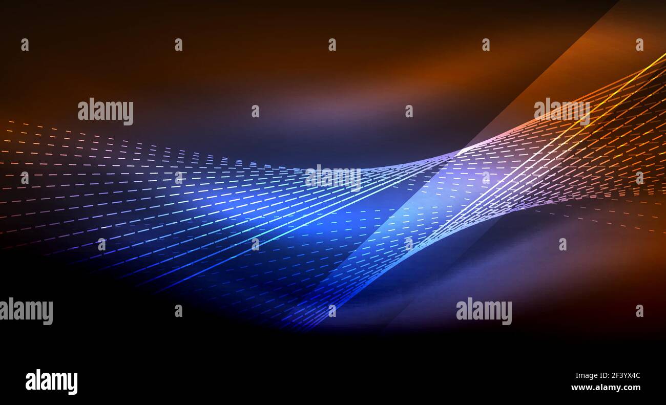 Smooth light effect, straight lines on glowing shiny neon dark ...