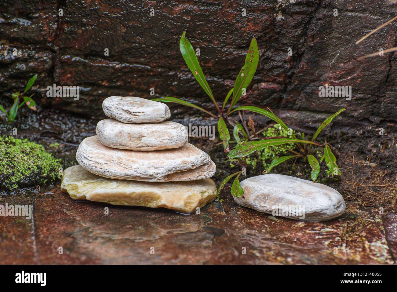 Piled rocks, rocks piled up to make a wish. Rock sculpture on a eco ...