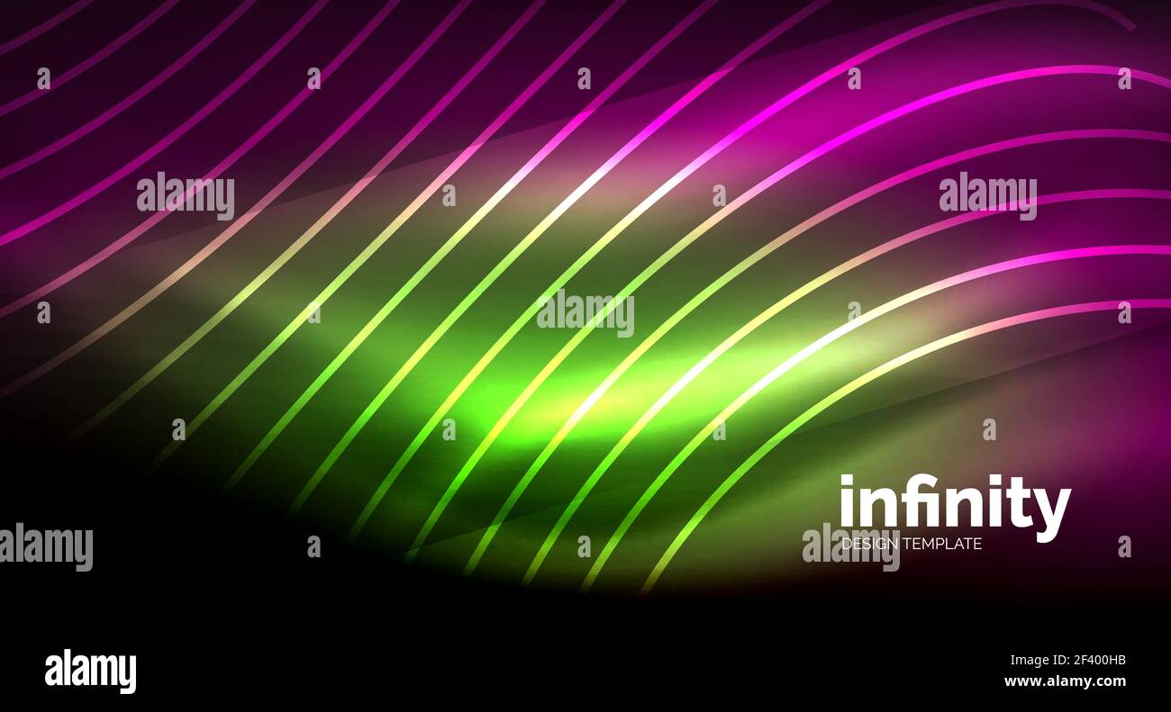 Abstract wave on dark background, shiny glowing neon digital background ...