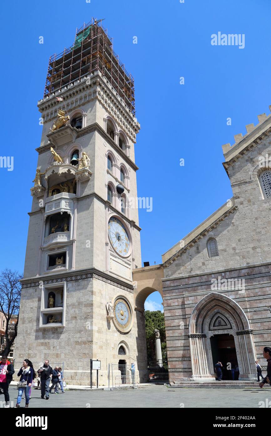 The bell tower of Duomo di Messina, Messina Cathedral, Sicily, Italy ...