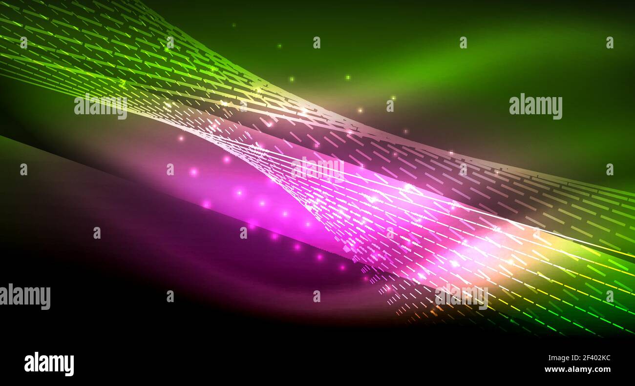 Smooth light effect, straight lines on glowing shiny neon dark ...