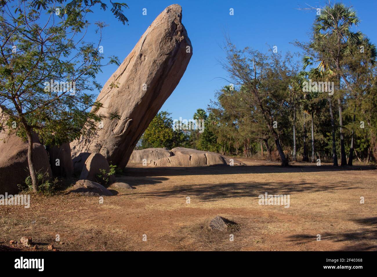 View of the rocky outcrop near Tiger Cave complex in Mahabalipuram ...