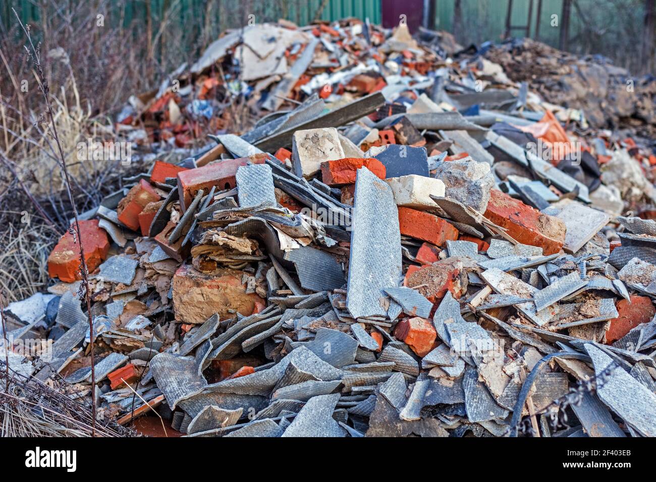 Real pile of old slate and bricks like symbol of reconstraction Stock ...