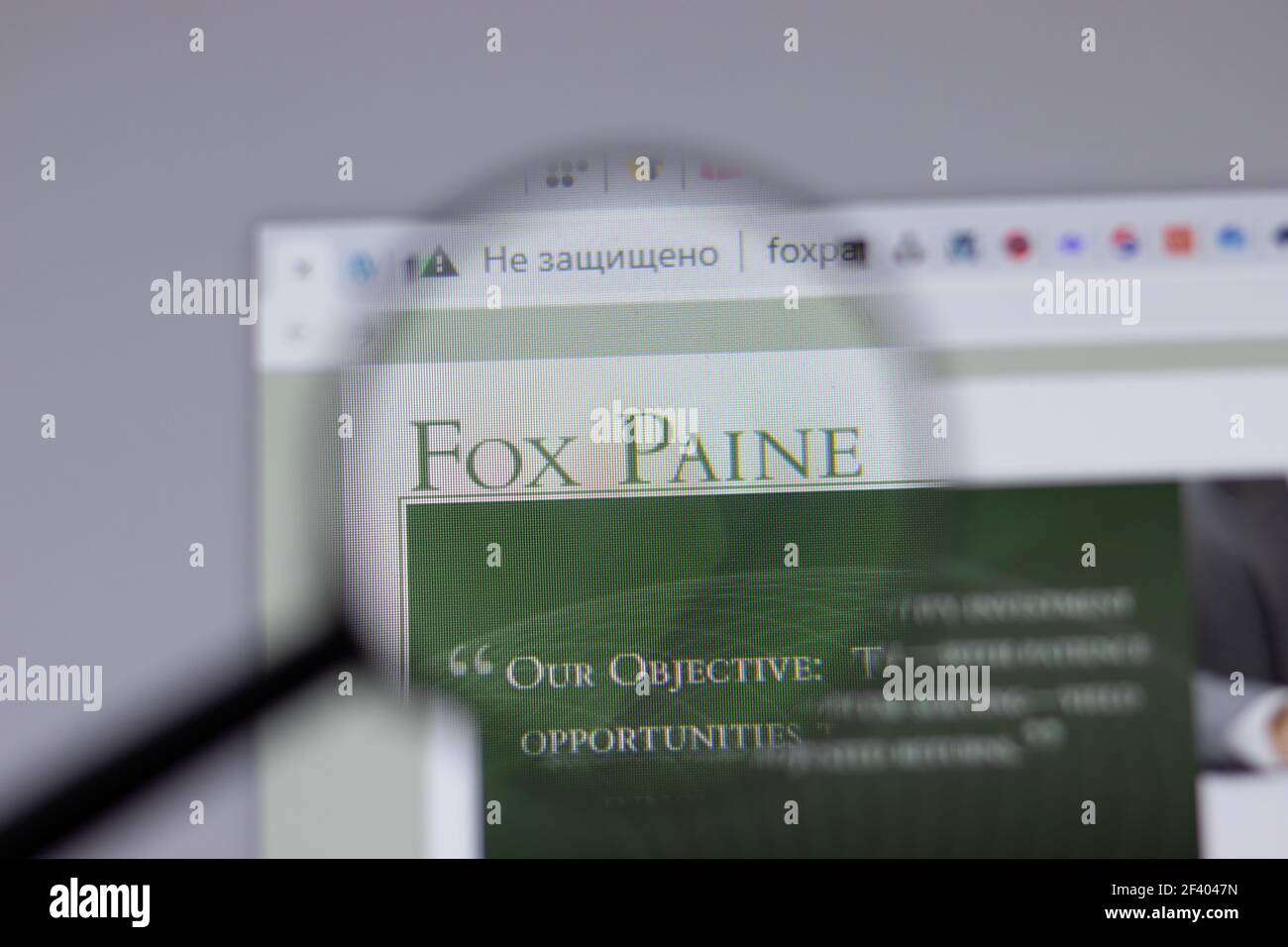 New York, USA - 18 March 2021: Fox Paine company logo icon on website ...
