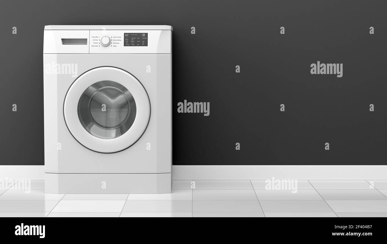modern washing machine in front of gray wall. 3d illustration Stock ...
