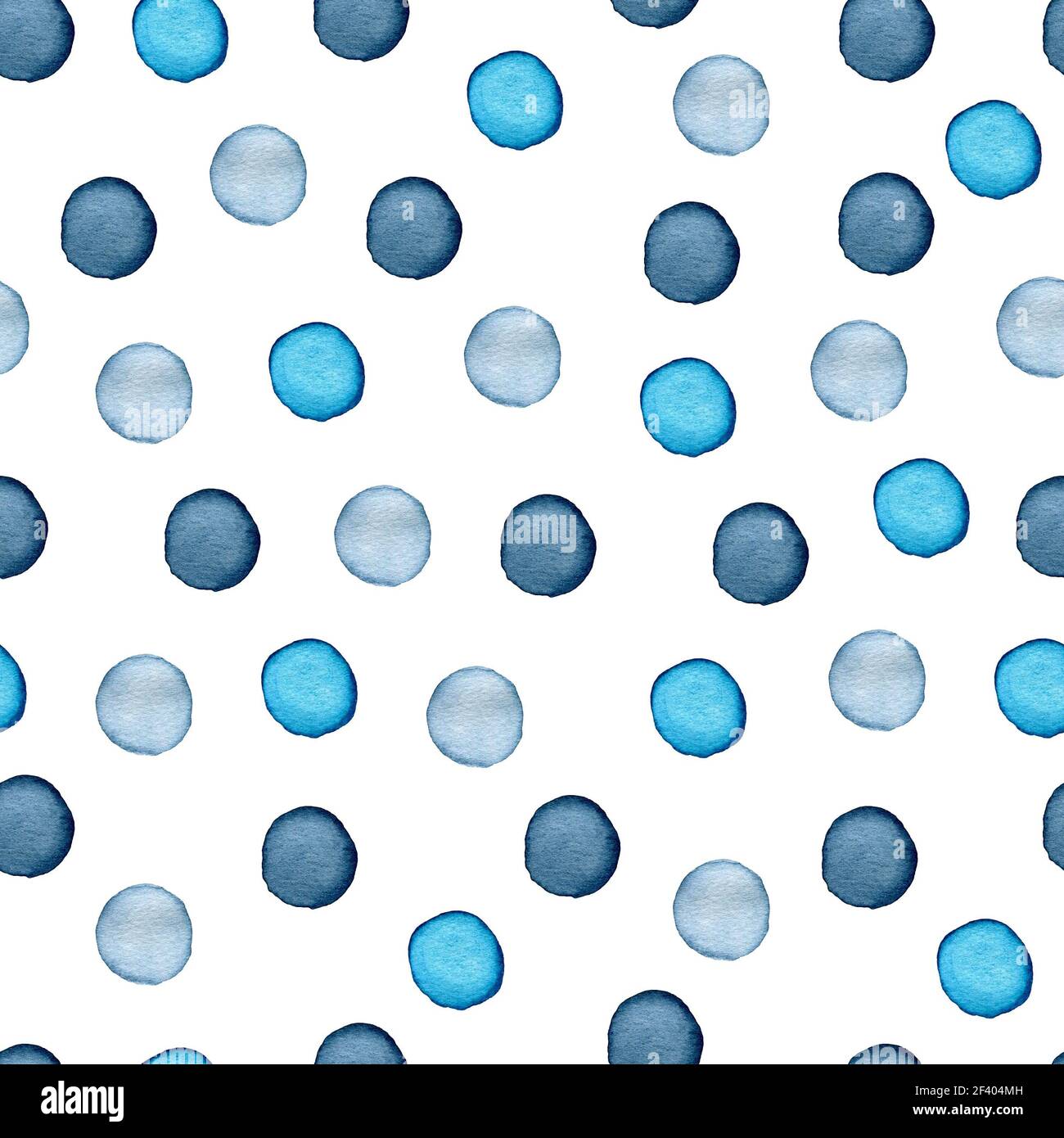 Decorative watercolor seamless pattern with polka dots. Blue round ...