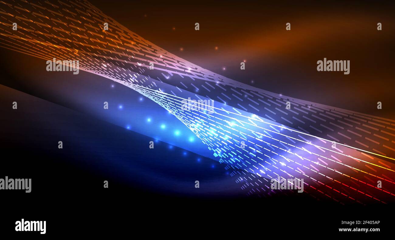 Smooth light effect, straight lines on glowing shiny neon dark ...