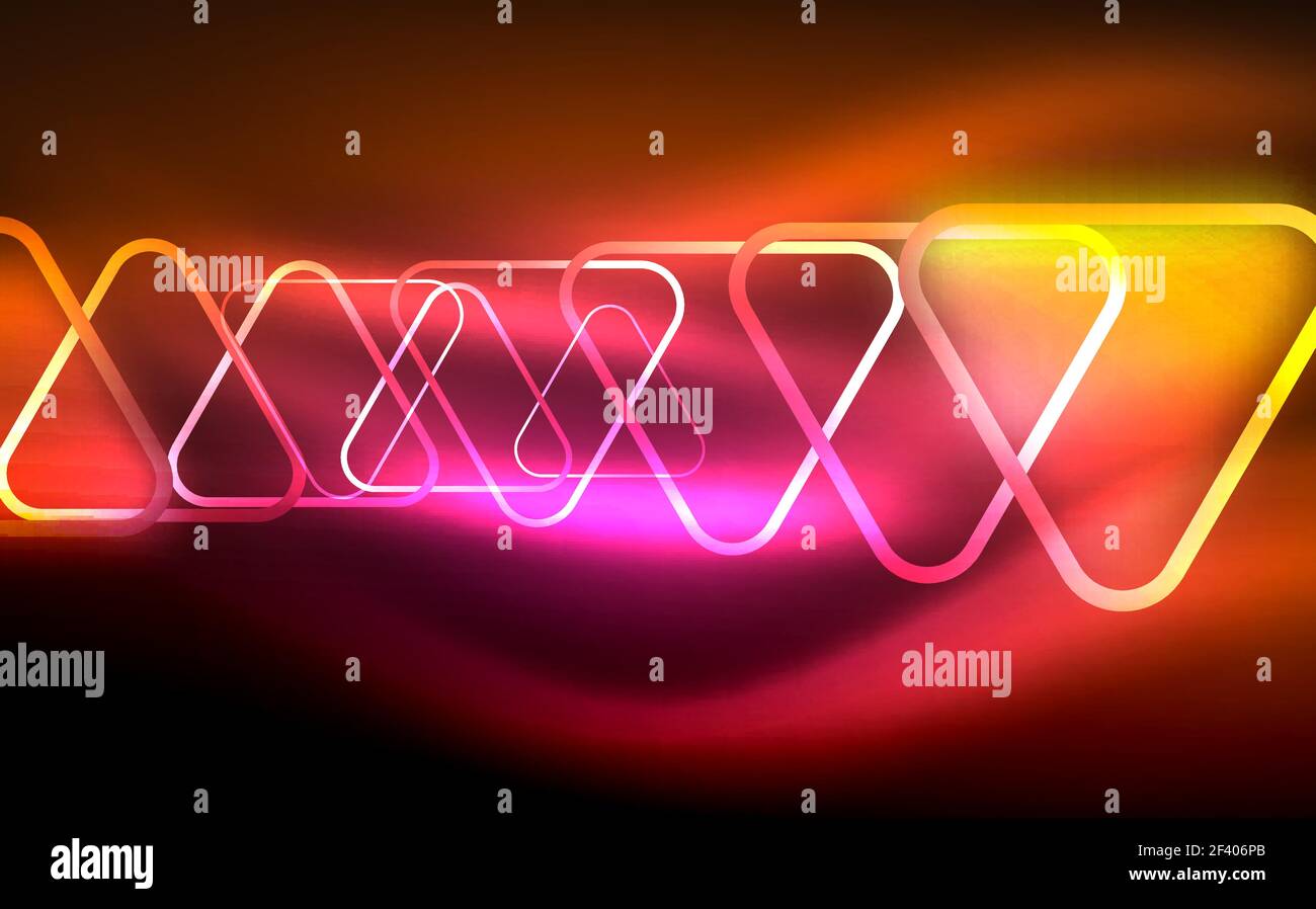 Glowing vector triangle geometric shapes in dark space. Glowing vector ...