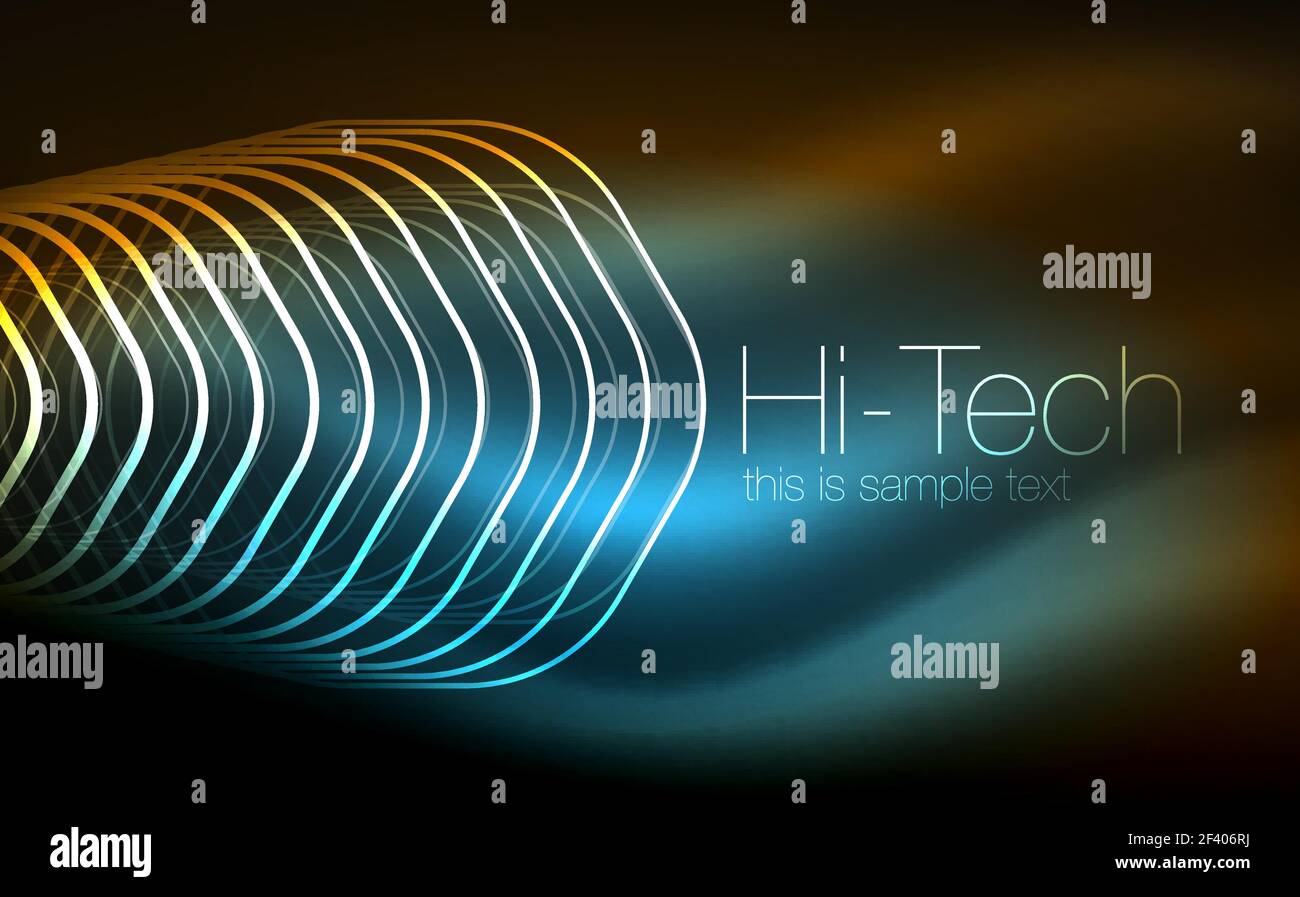 Outline hexagons, glowing geometric shapes, digital techno abstract background. Outline hexagons ...