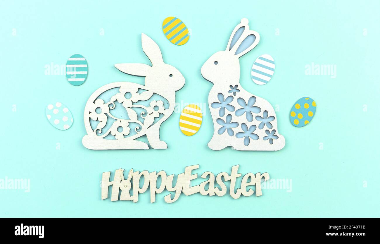 Easter poster and banner concept on a pastel blue background, with text ...