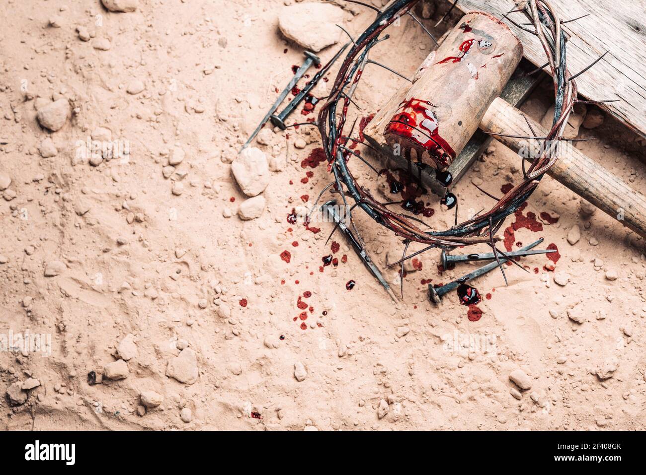 Good Friday, Passion of Jesus Christ. Crown of thorns, hammer, bloody ...