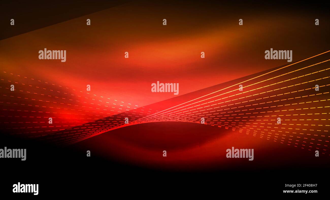 Smooth light effect, straight lines on glowing shiny neon dark ...