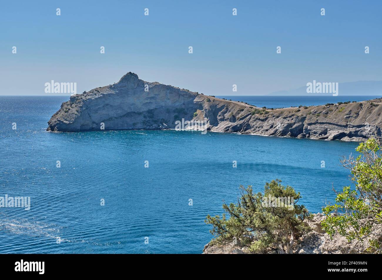 Coastal seascape landscape, cape Kapchik, Golitsyn trail. Crimean ...