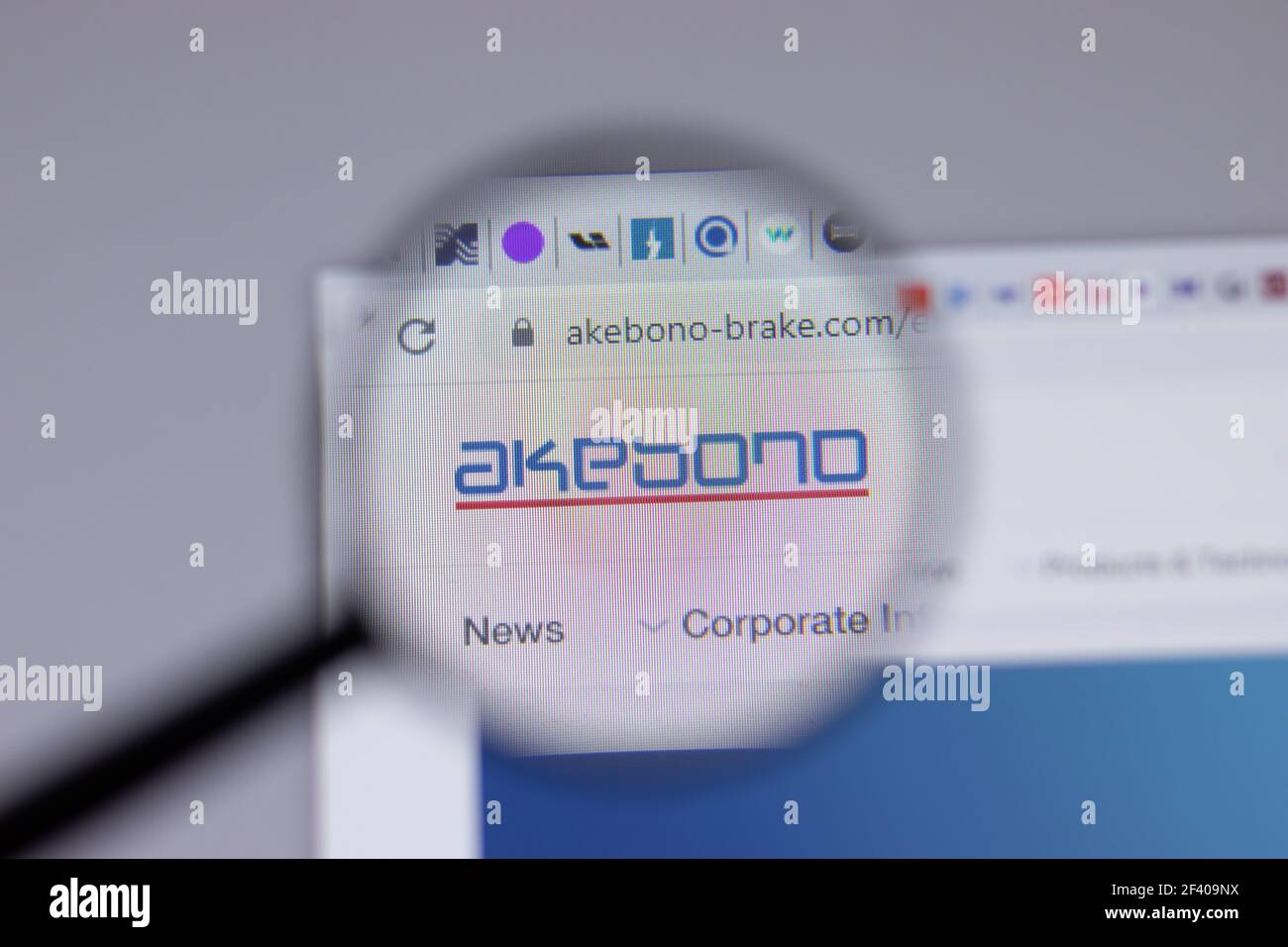 New York, USA - 18 March 2021: Akebono Brake Industry company logo icon ...