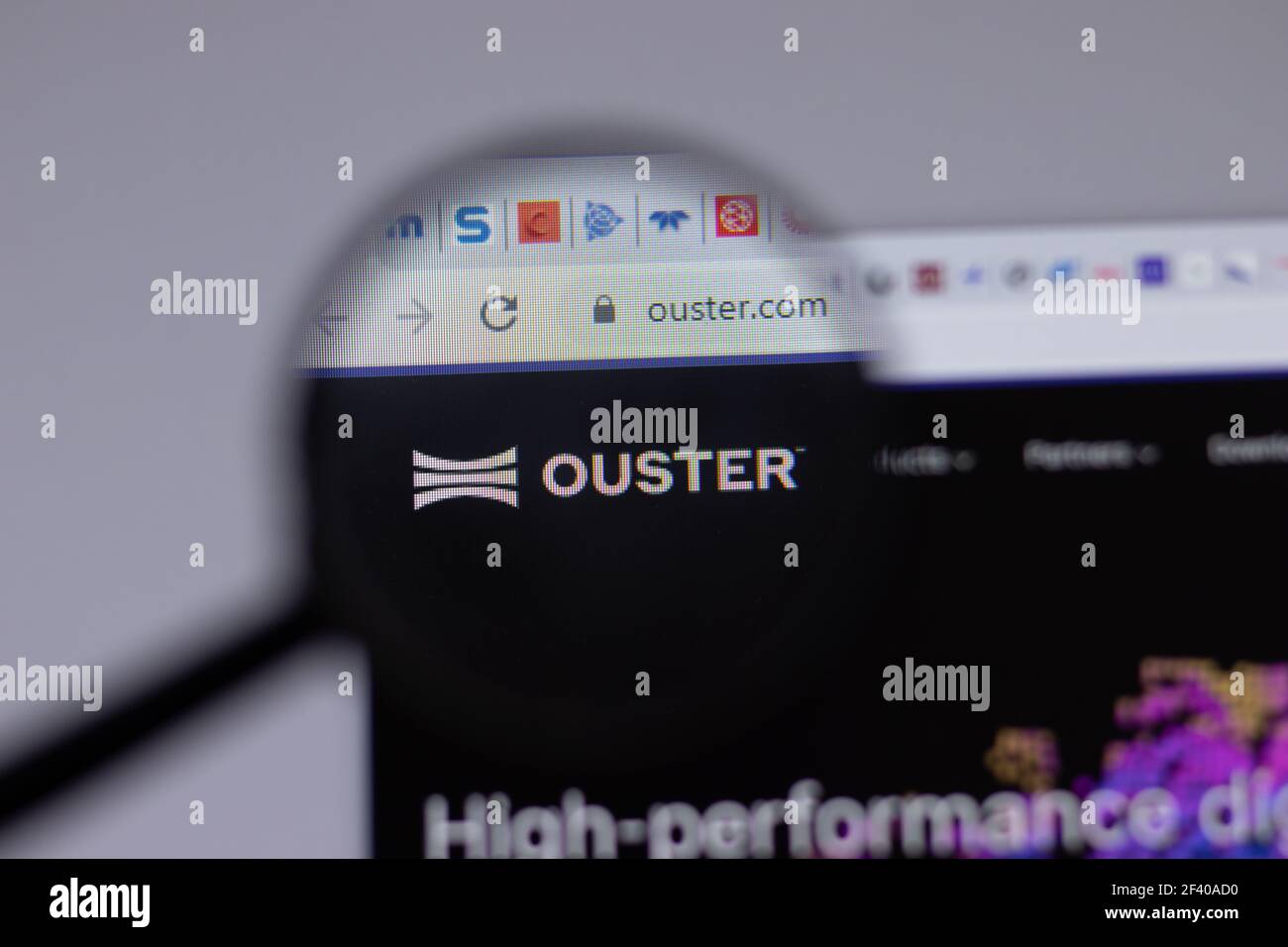New York, USA - 18 March 2021: Ouster company logo icon on website ...