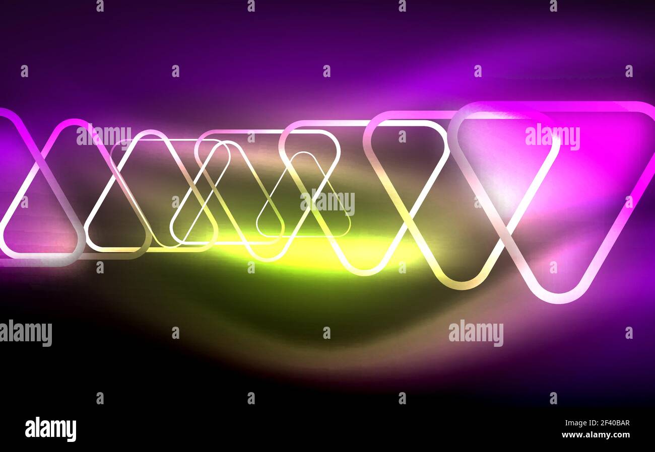 Glowing vector triangle geometric shapes in dark space. Glowing vector ...