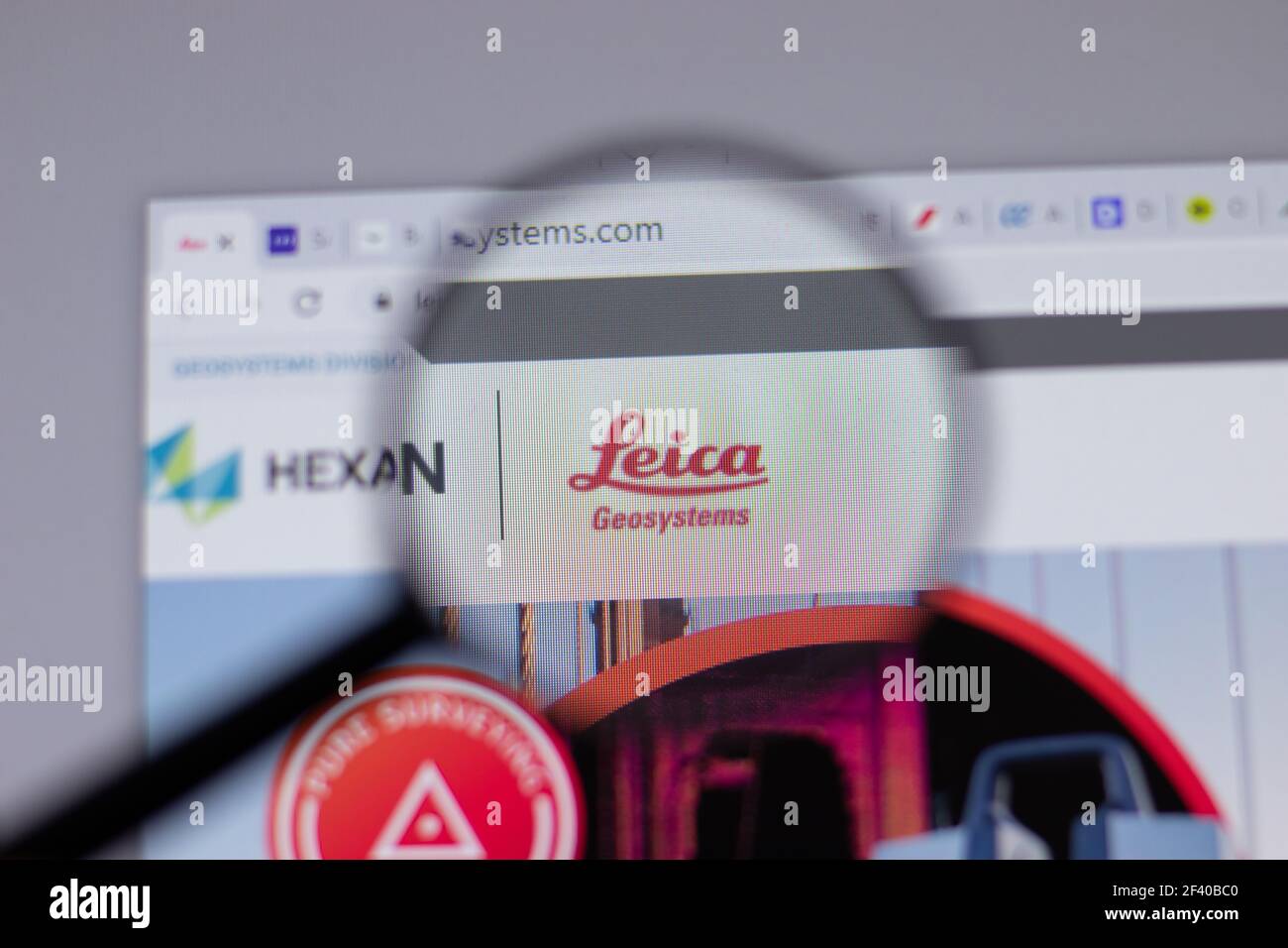 New York, USA - 18 March 2021: Leica Geosystems company logo icon on ...