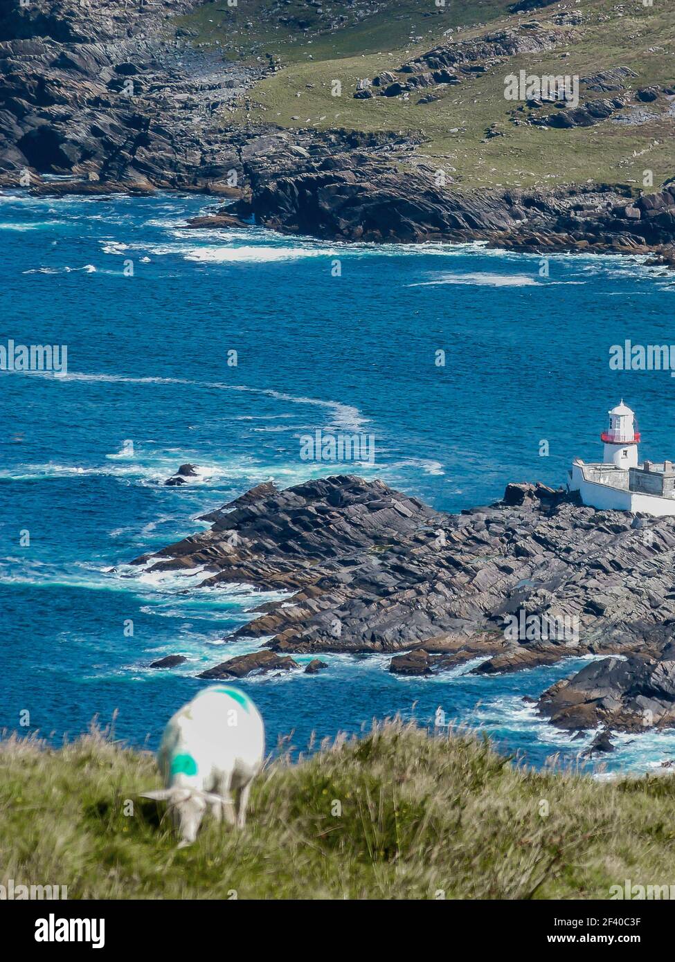 lighthouse on rocks in the ocean in amazing ireland landscape Stock ...