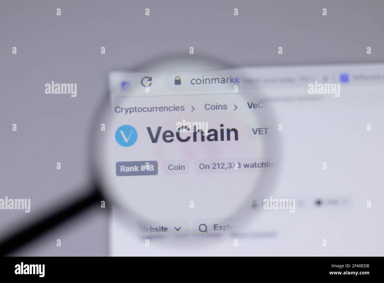 New York, USA - 18 March 2021: VeChain cryptocurrency coin logo icon on ...