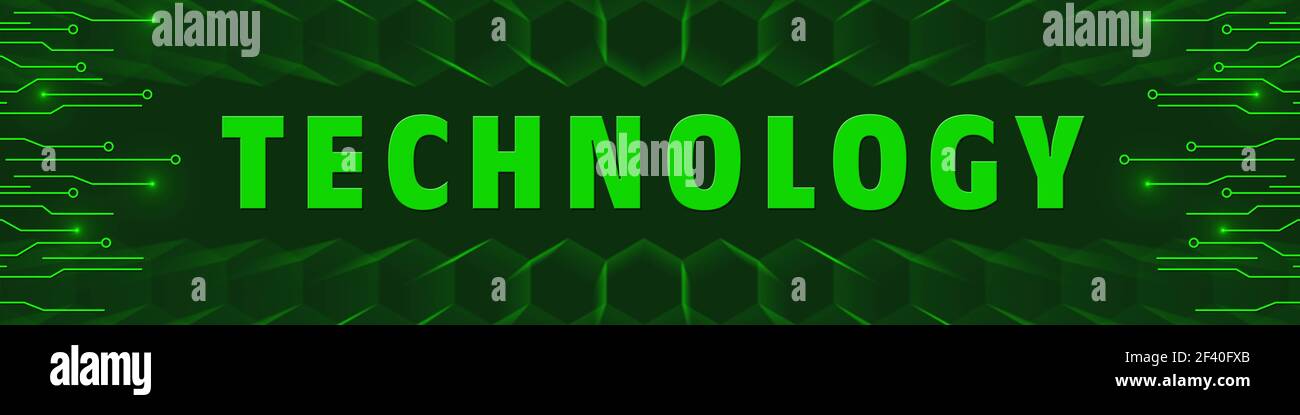 TECHNOLGIE - green lettering as banner between information connecting ...
