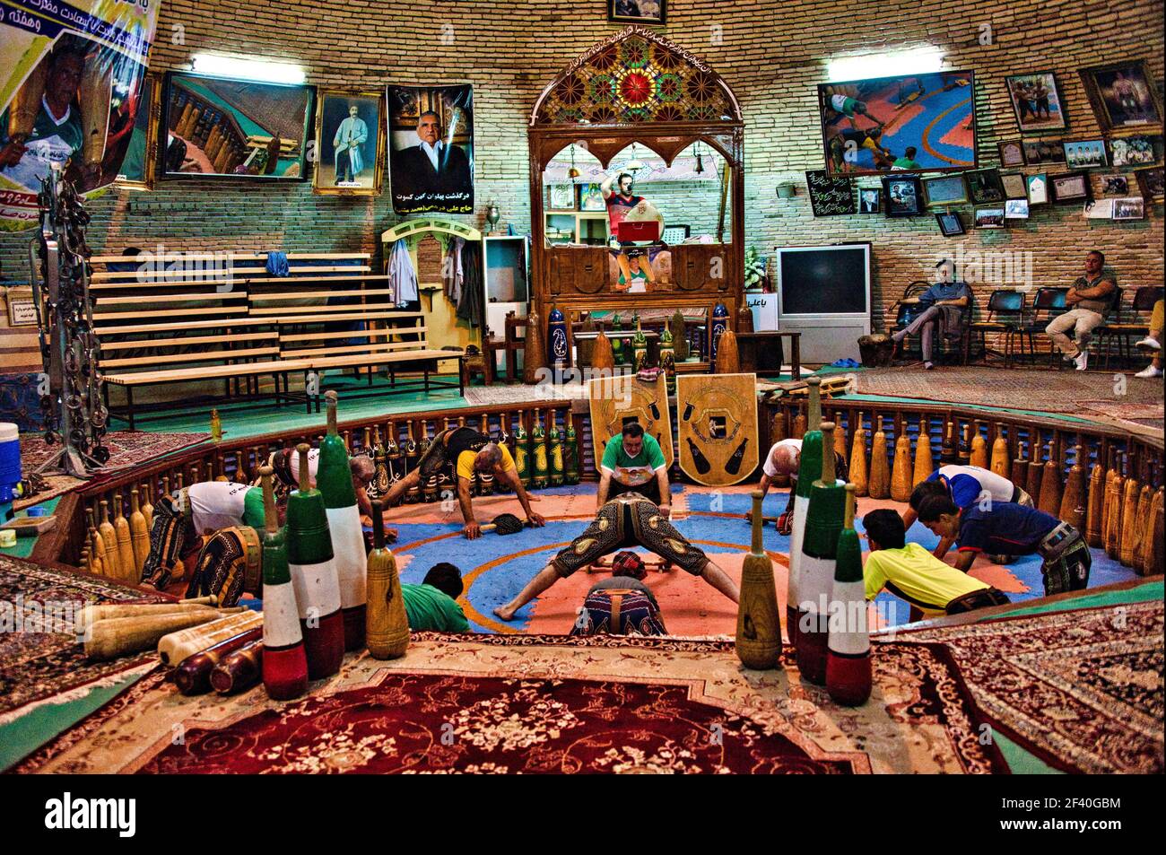 Iranian sportmen in a Zourkhaneh show, Yazd, Iran. Unesco intangible ...