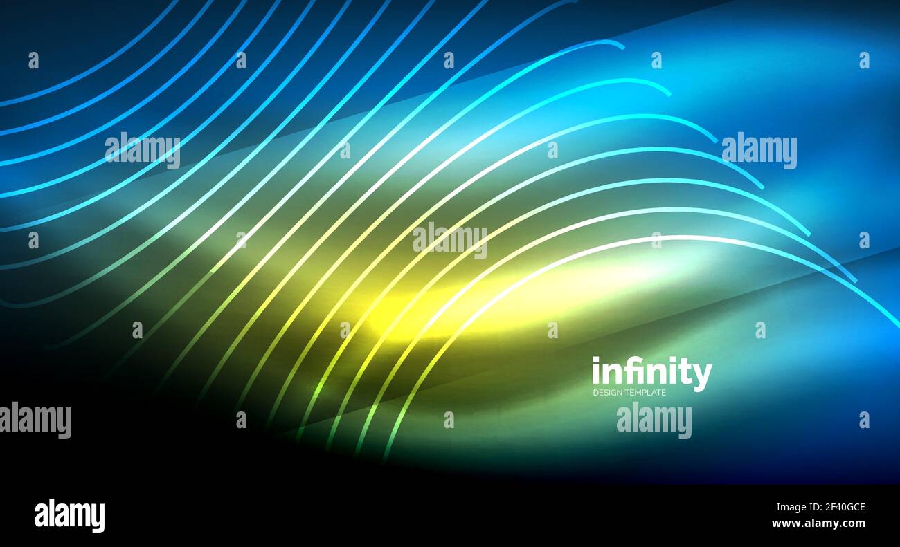 Abstract wave on dark background, shiny glowing neon digital background ...