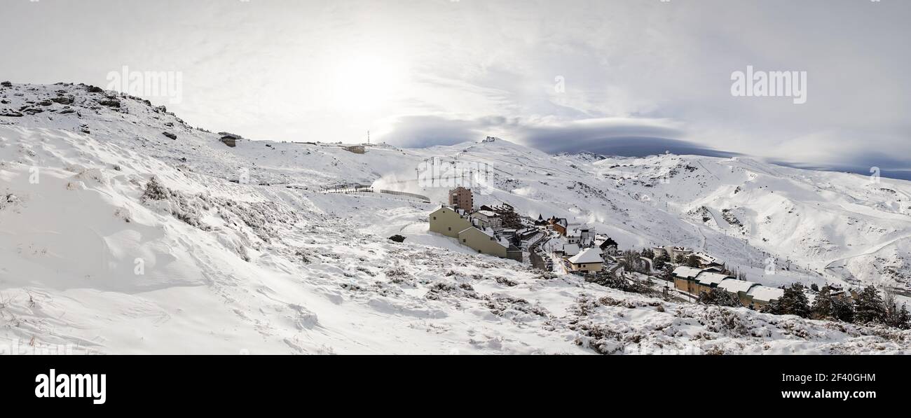 Spain, Andalusia, Granada. Panoramic view of ski resort of Sierra ...