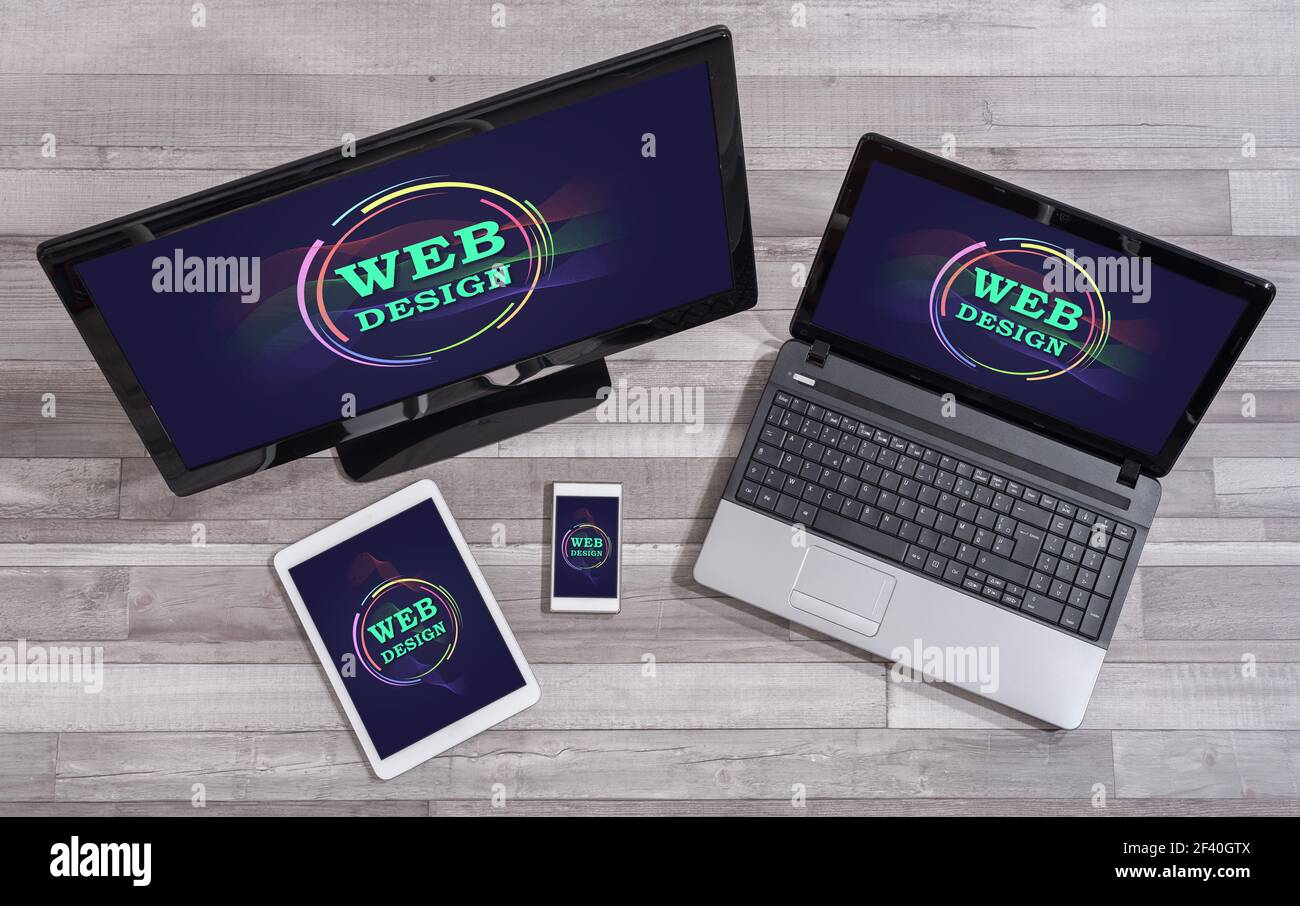 Web design concept shown on different information technology devices ...