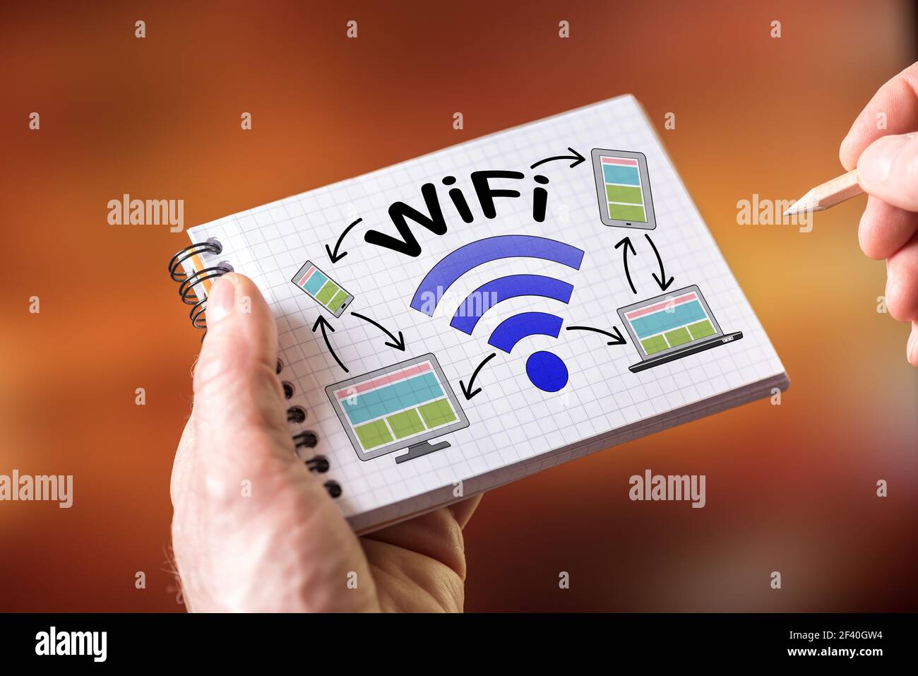 Hand drawing wifi concept on a notepad Stock Photo - Alamy