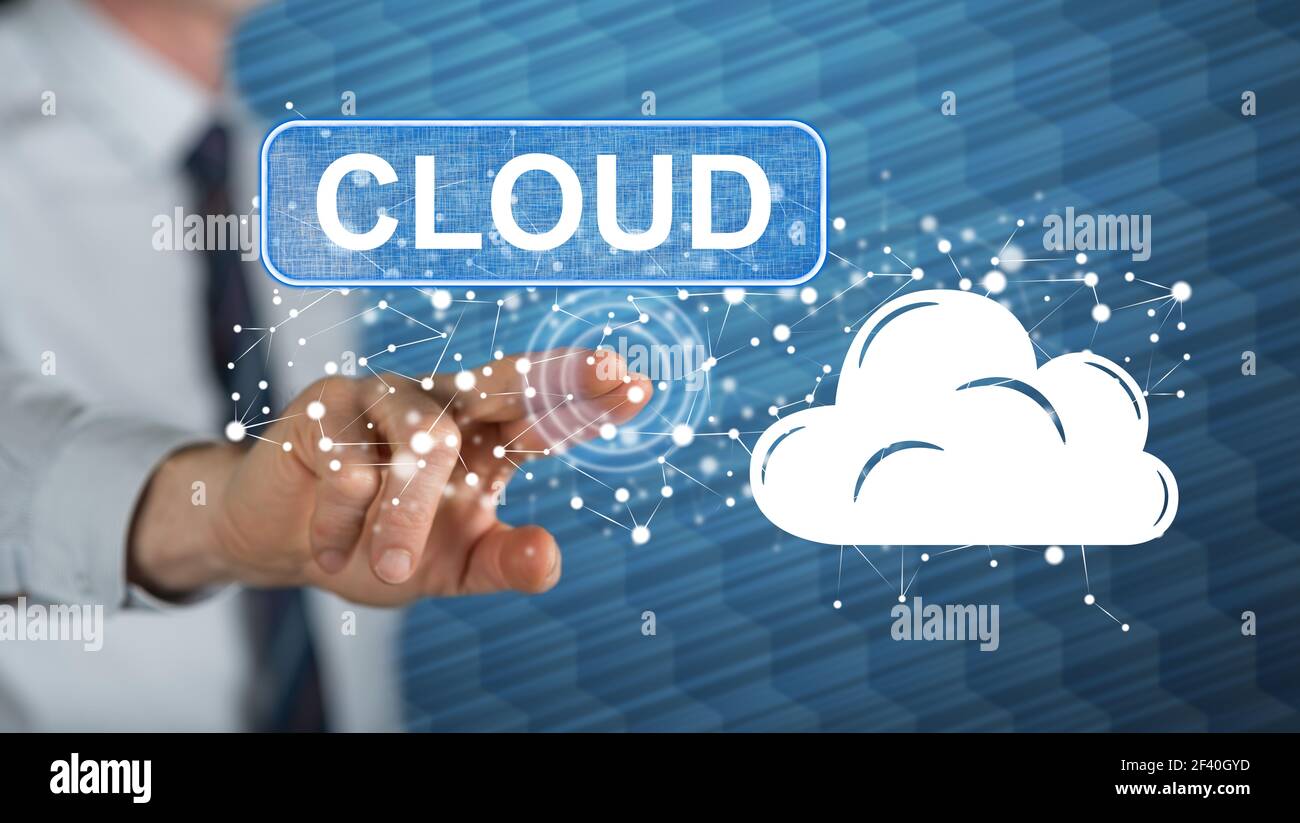 Man touching a cloud concept on a touch screen with his finger Stock ...
