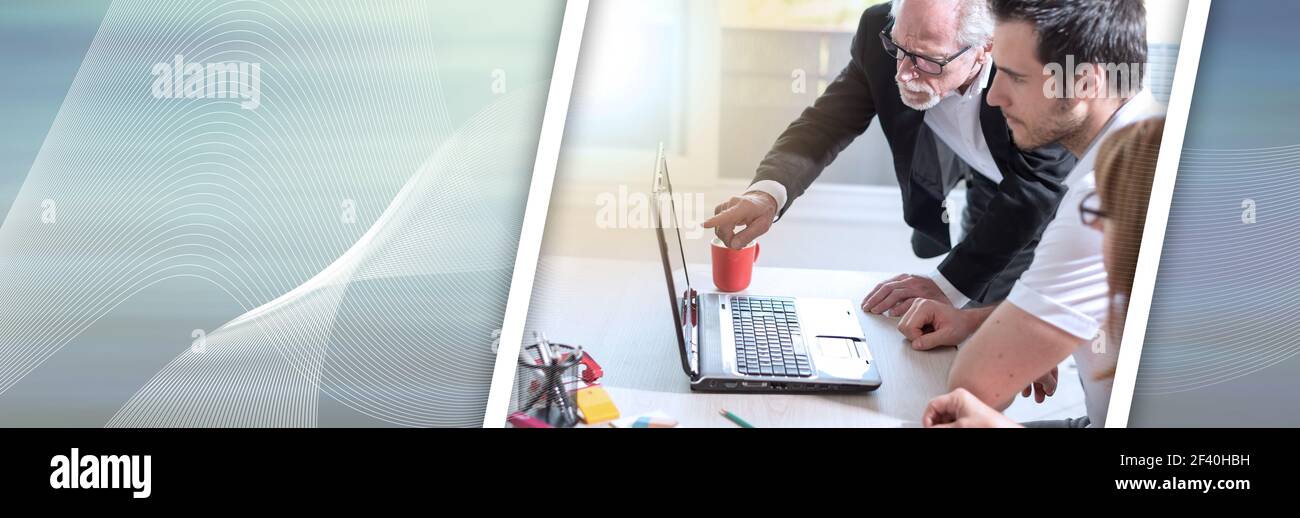 Business people working together in office, light effect; panoramic ...