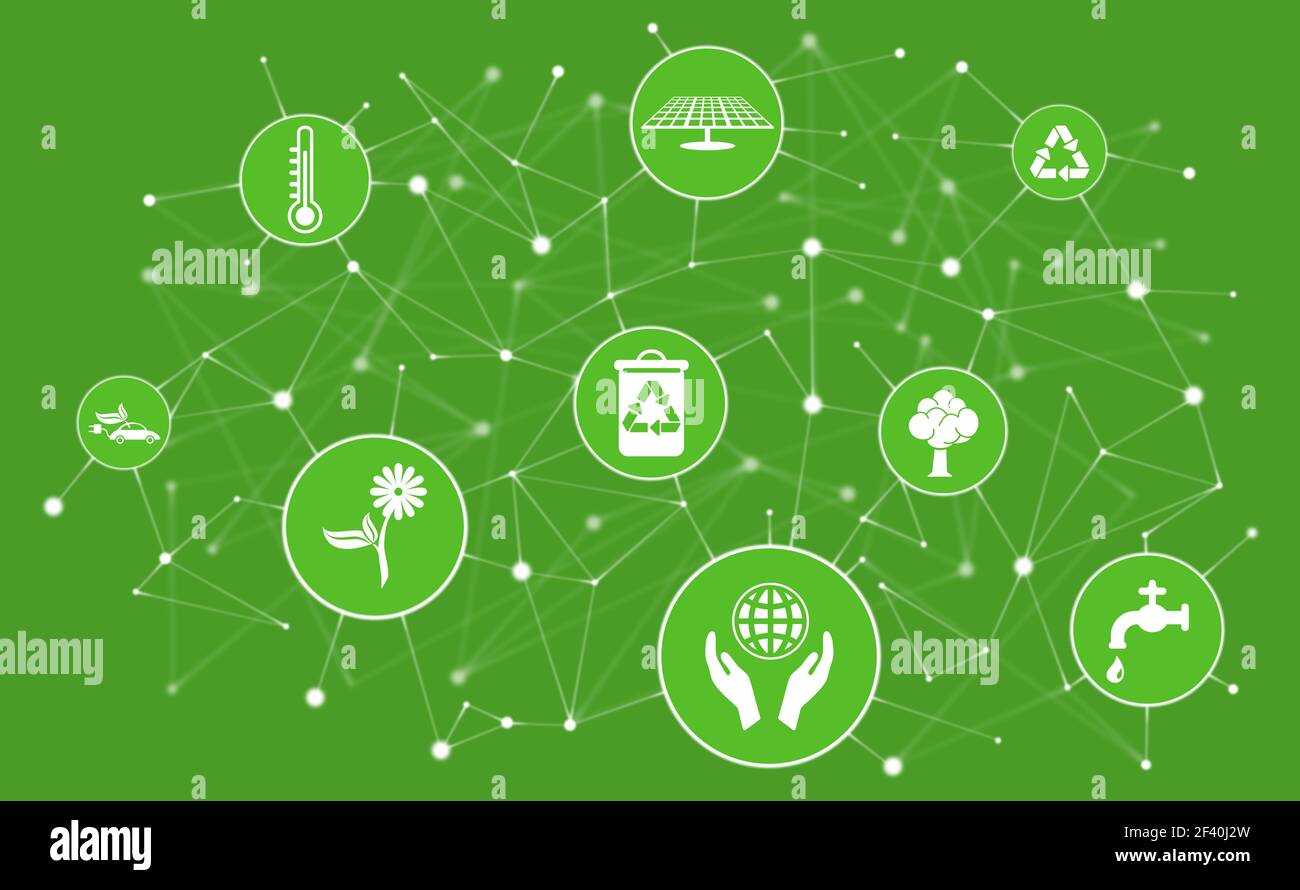Concept of ecology with connected icons Stock Photo - Alamy