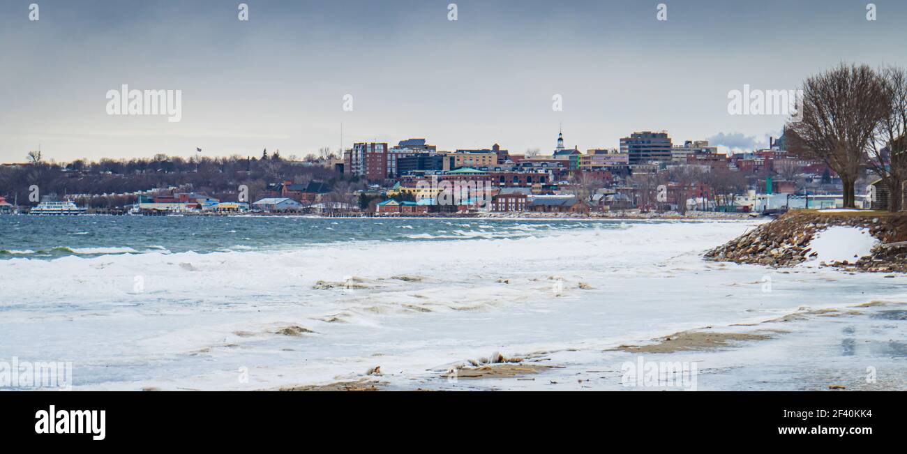 view of Burlington, Vermont waterfront on Lake Champlain from Oakledge ...