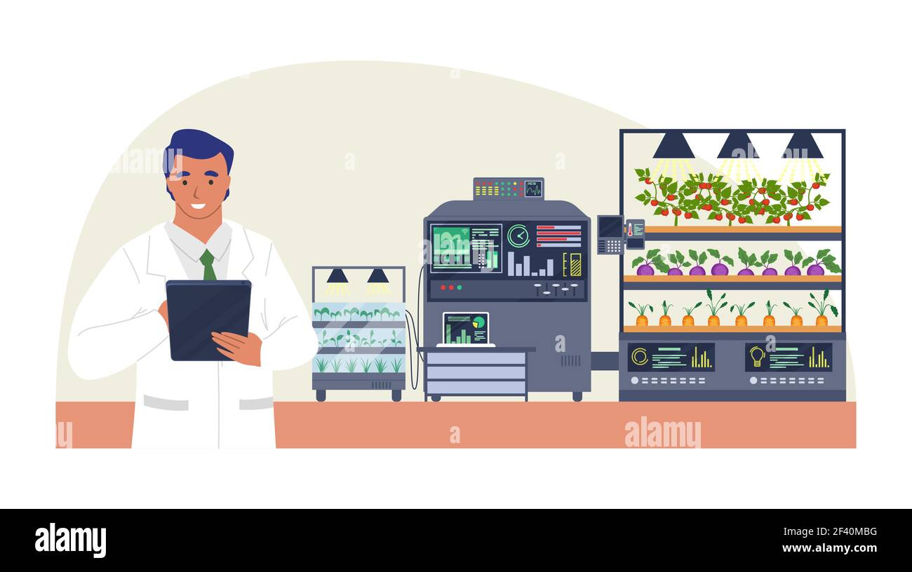 Smart vegetable farm, flat vector illustration. Iot, smart farming ...