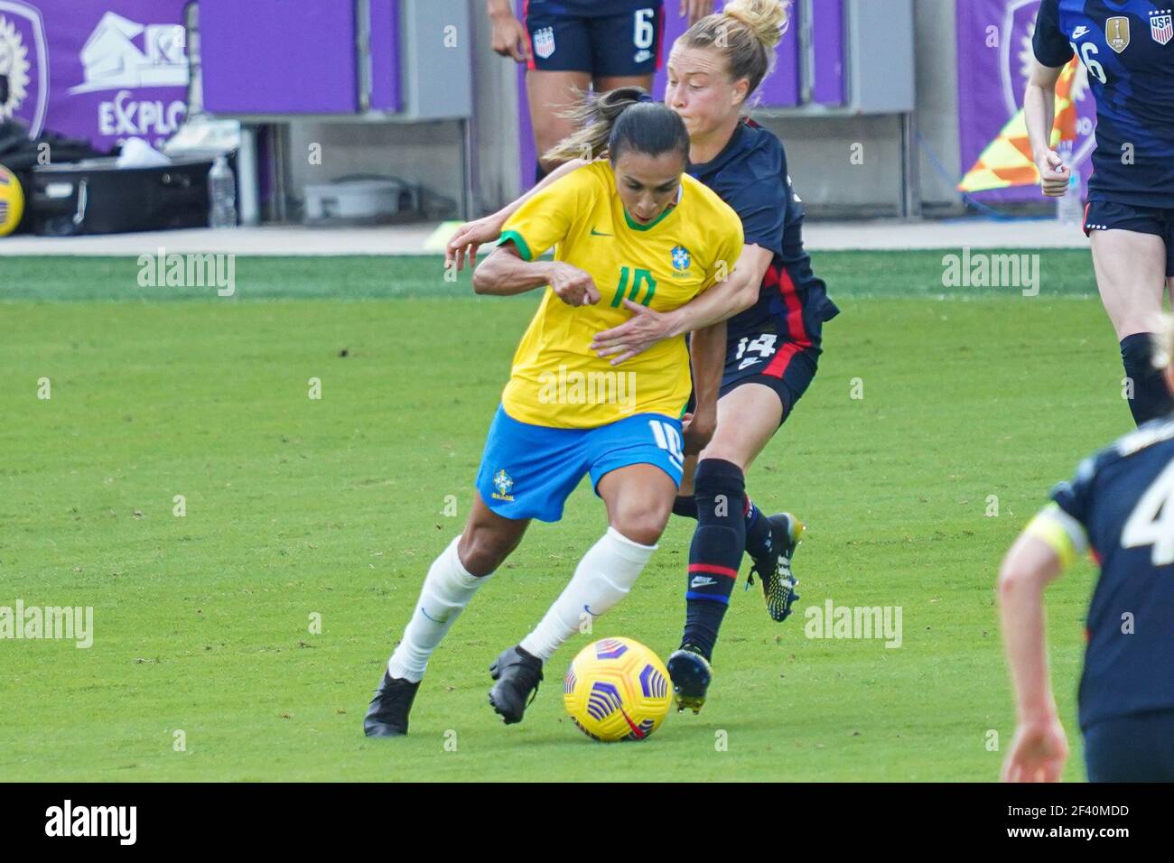 Orlando, Florida, USA, February 21, 2021, Brazil's Marta #10 is being ...