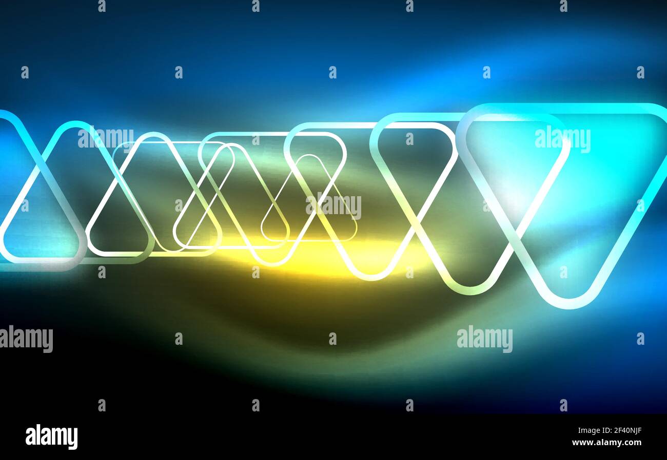Glowing vector triangle geometric shapes in dark space. Glowing vector ...