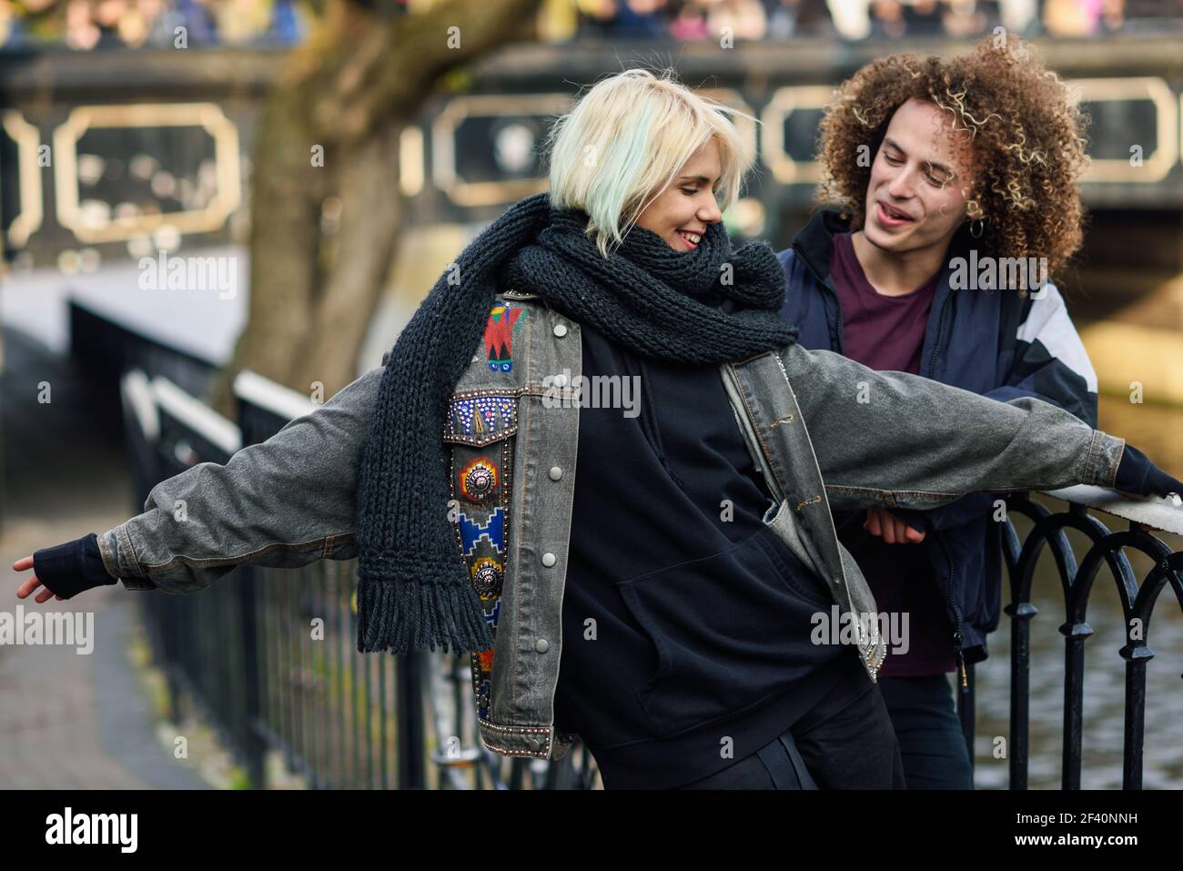 Happy couple having fun in Camden Town Little Venice, London. UK. Happy ...