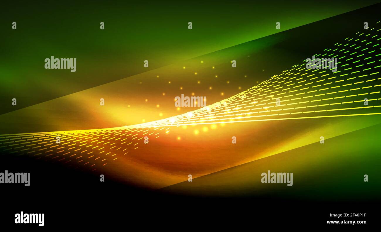 Smooth light effect, straight lines on glowing shiny neon dark ...