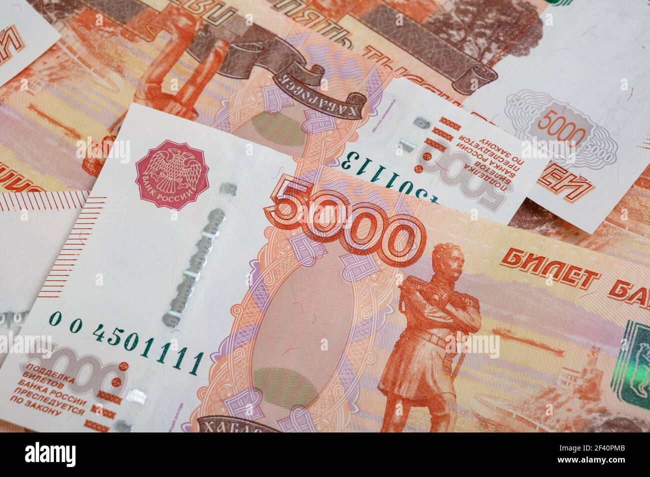 5000 rubles background. Russian banknotes at different angles Stock ...