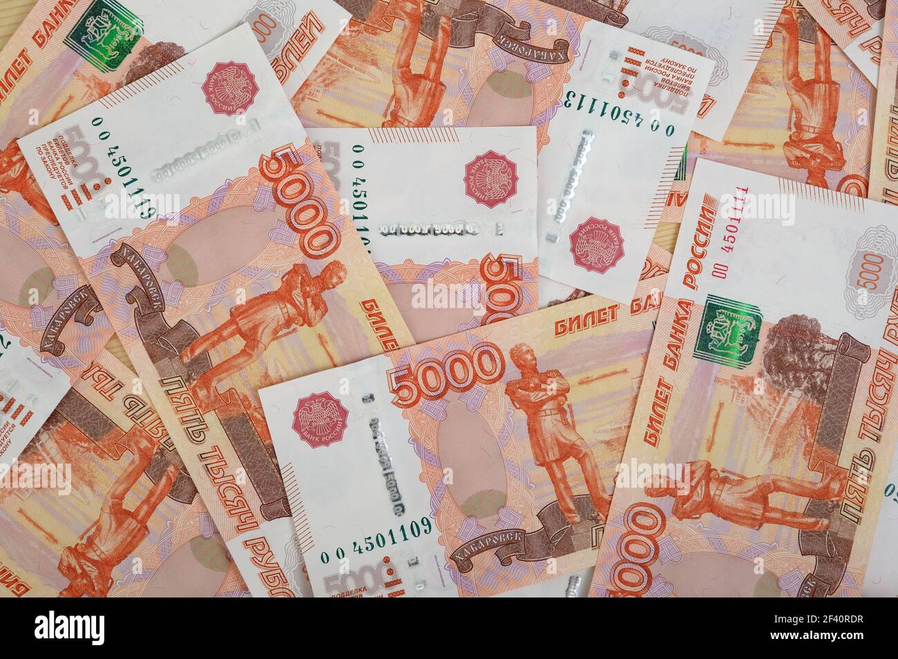 5000 rubles background. Russian banknotes at different angles Stock ...