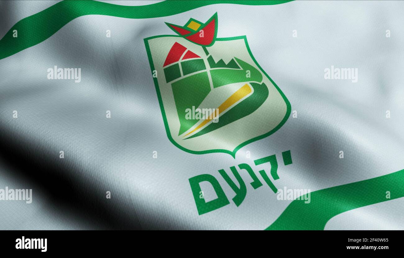 3D Illustration of a waving Israel city flag of Yokneam Illit Stock ...