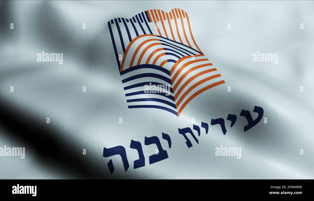 3D Illustration of a waving Israel city flag of Yavne Stock Photo - Alamy