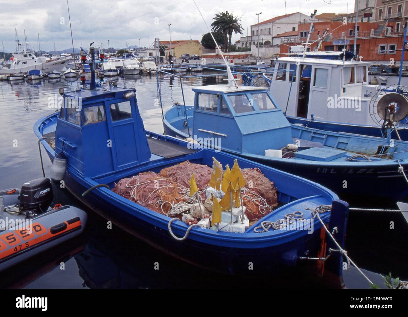 La Maddalena island, Sardinia, Italy. Fisherman boat (scanned from ...